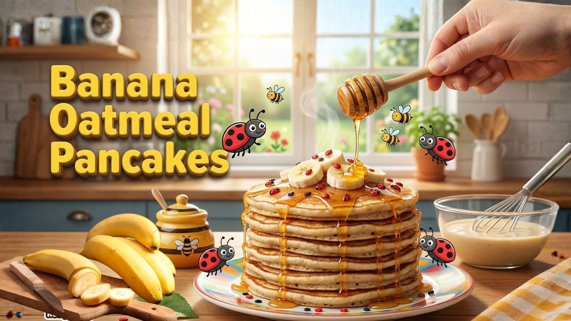 Hive-Sided Banana Oatmeal Pancakes with Cinnamon Swirls